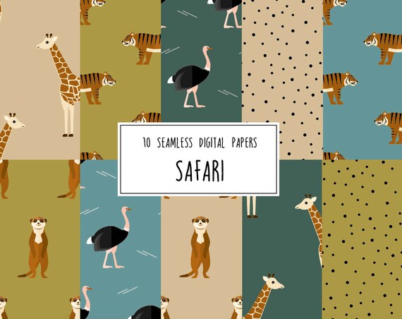 10 Safari Animals Digital Papers Seamless Pattern - Etsy