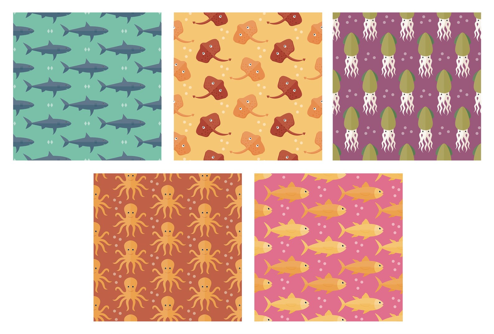 10 Sea Animals Digital Papers, Seamless Pattern, Background, Scrapbook ...