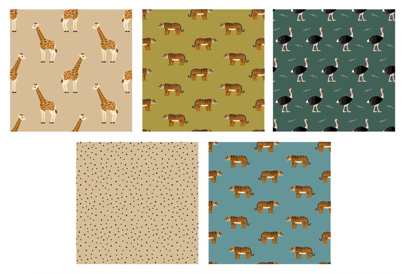 10 Safari Animals Digital Papers, Seamless Pattern, Background ...