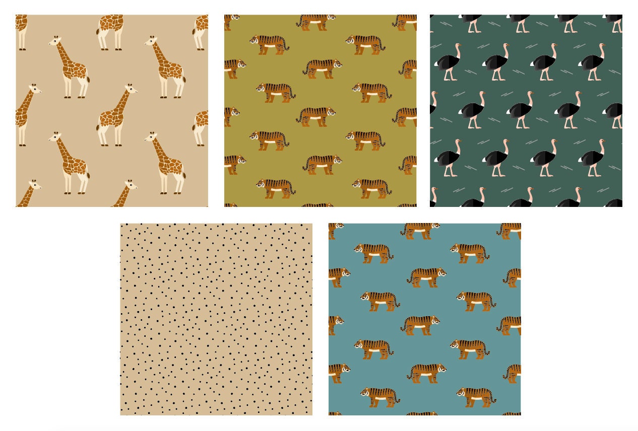 10 Safari Animals Digital Papers, Seamless Pattern, Background ...