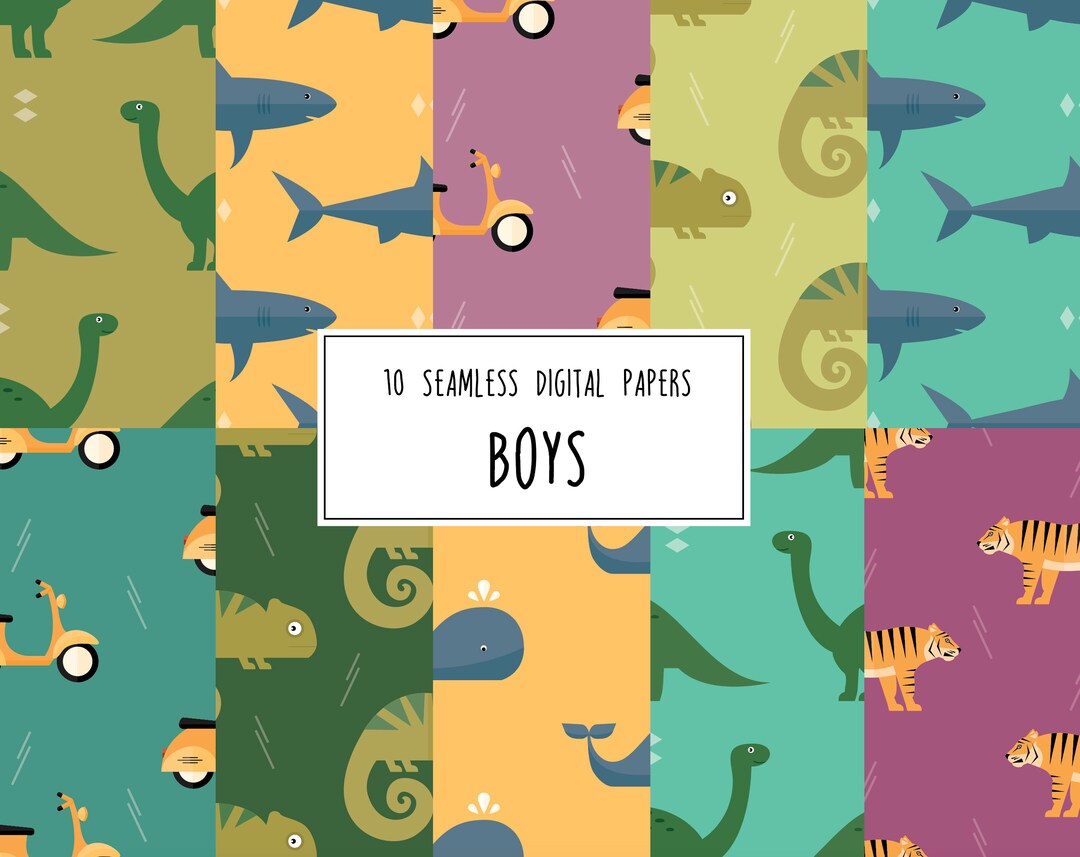 10 Boys Digital Papers, Seamless Pattern, Background, Scrapbook Paper ...
