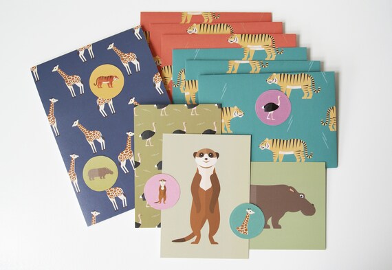Stationary set safari animals postcard notebook blocnote | Etsy