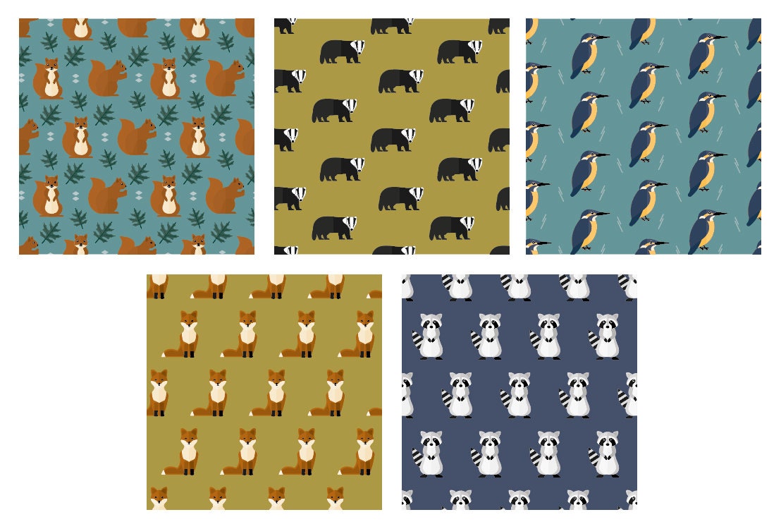 10 Woodland Animals Digital Papers, Seamless Pattern, Background ...
