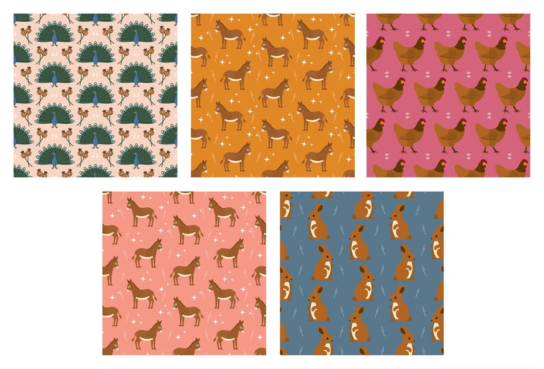 10 Farm Animals Digital Papers, Seamless Pattern, Background, Scrapbook ...