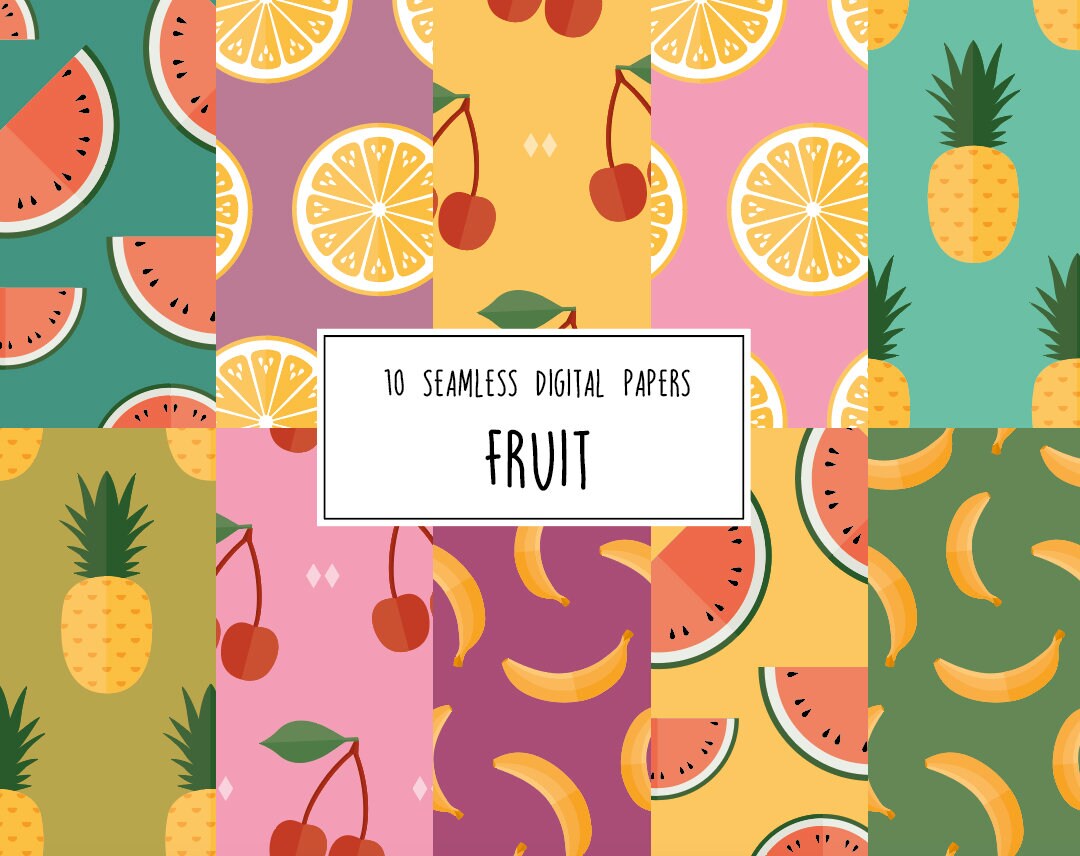 10 Fruit Digital Papers, Seamless Pattern, Background, Scrapbook Paper ...