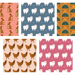 10 Farm Animals Digital Papers, Seamless Pattern, Background, Scrapbook ...