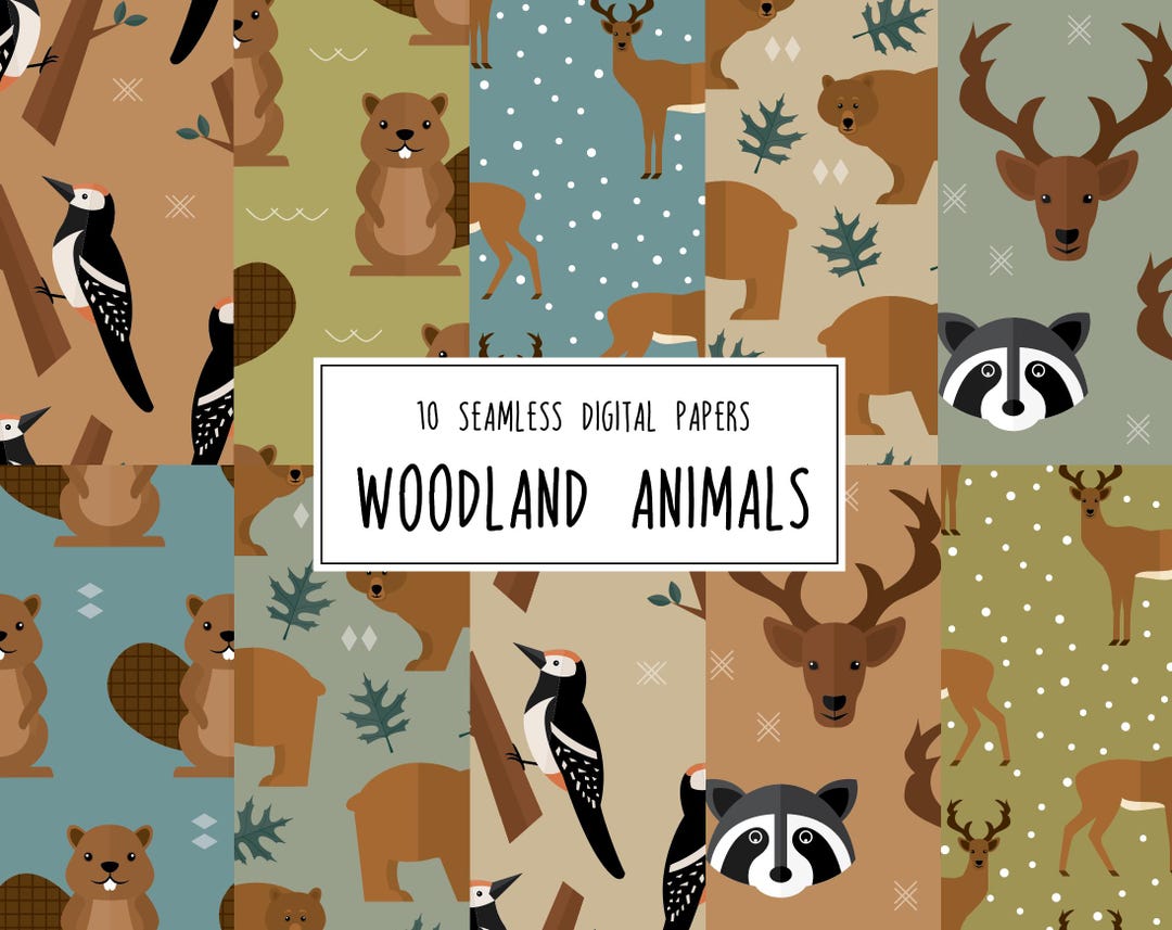 Woodland Animals Digital Paper: Seamless Forest Pattern (12x12", 300dpi ...