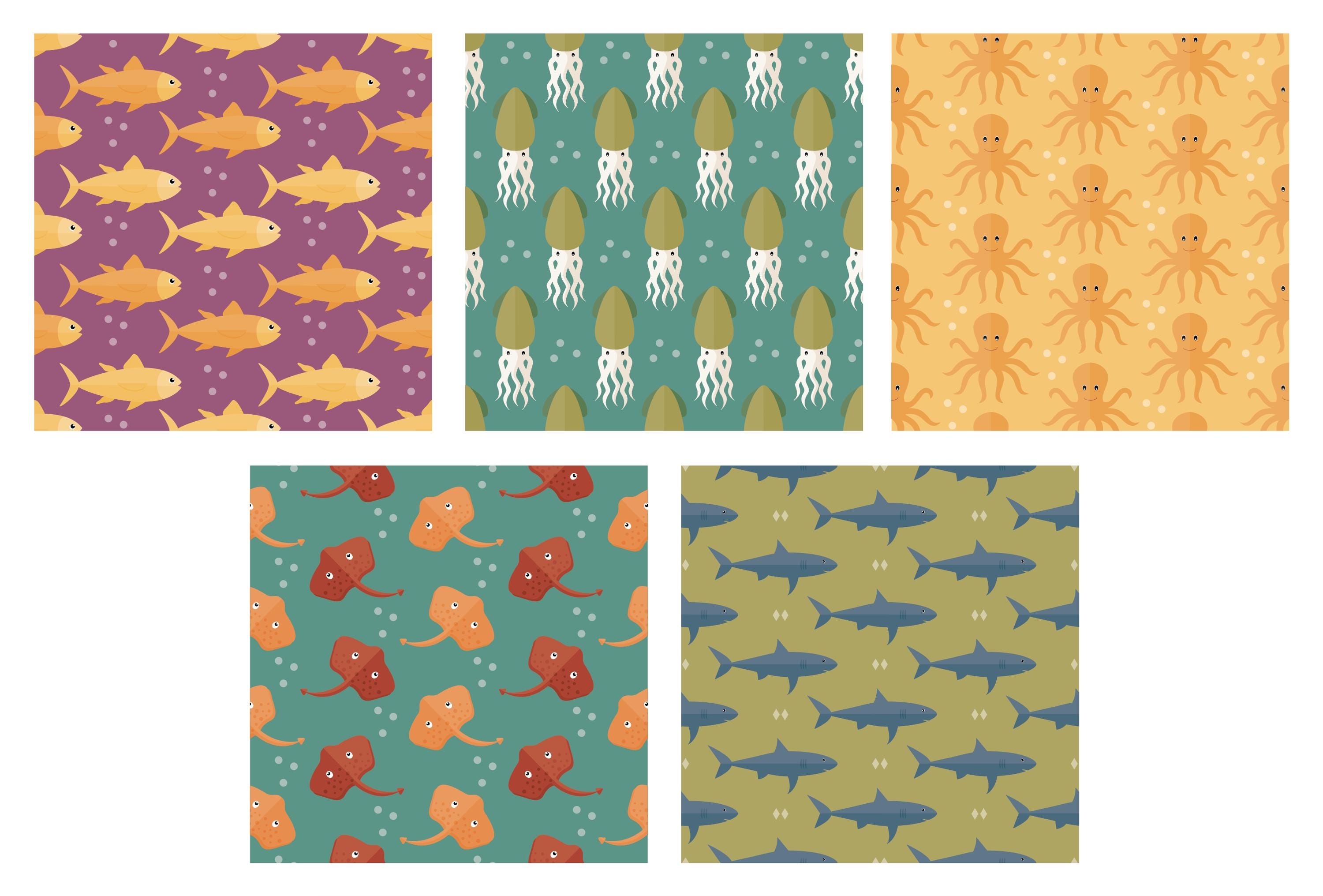 10 Sea Animals Digital Papers, Seamless Pattern, Background, Scrapbook ...