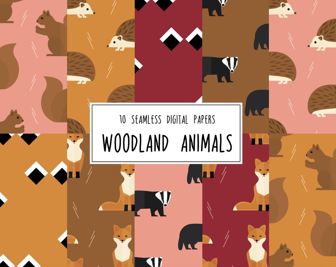 10 Woodland Animals Digital Papers, Seamless Pattern, Background ...