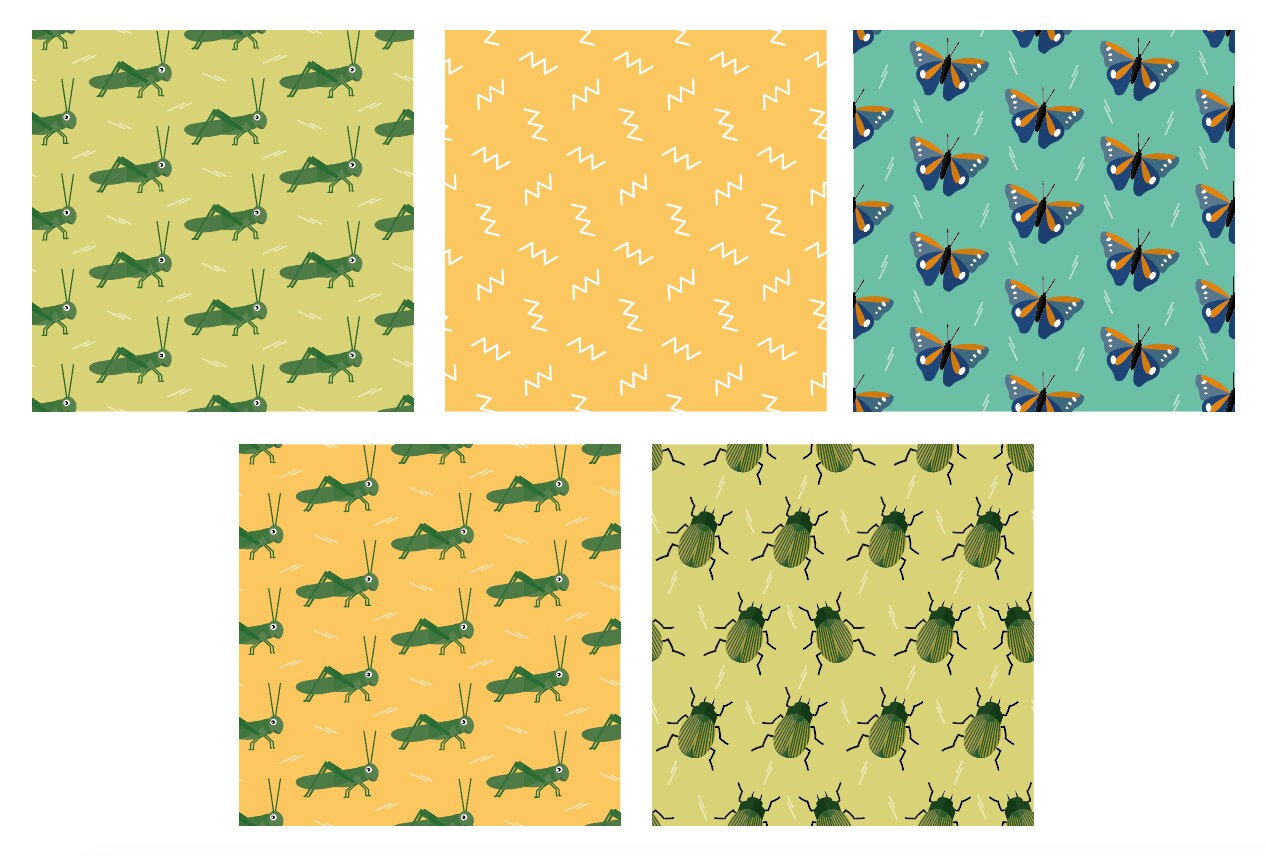 10 Insects Animals Digital Papers, Seamless Pattern, Background ...