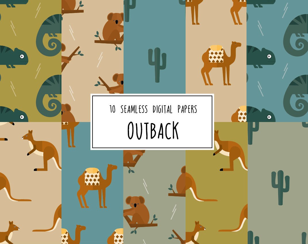 10 Outback Animals Digital Papers, Seamless Pattern, Background ...