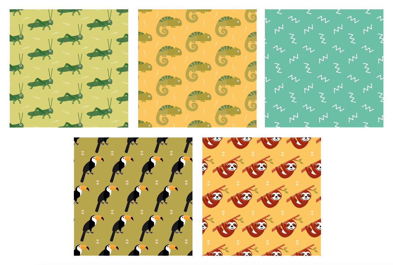 10 Jungle Animals Digital Papers, Seamless Pattern, Background ...