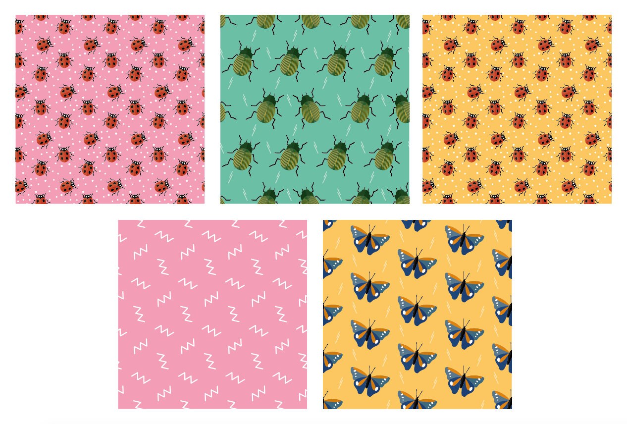10 Insects Animals Digital Papers, Seamless Pattern, Background ...