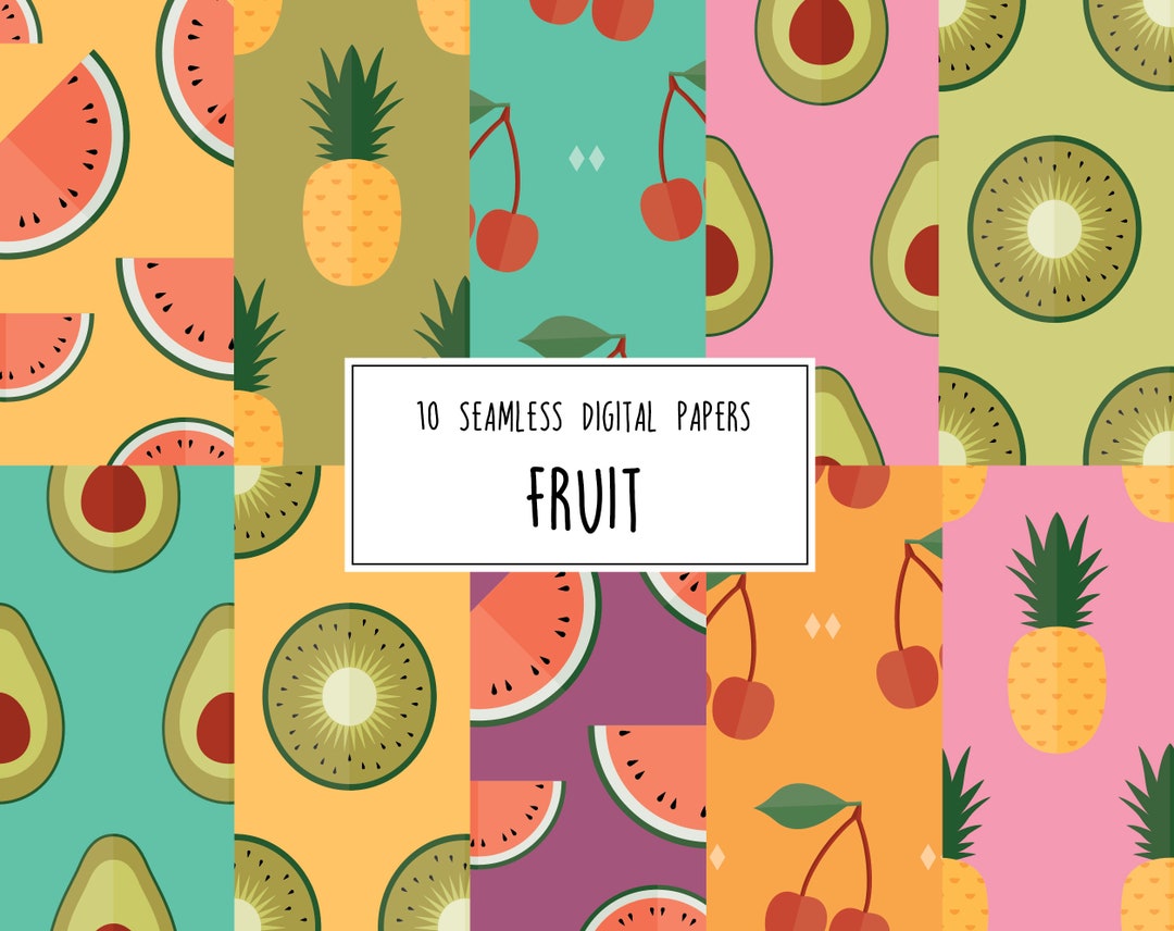 10 Fruit Digital Papers, Seamless Pattern, Background, Scrapbook Paper ...