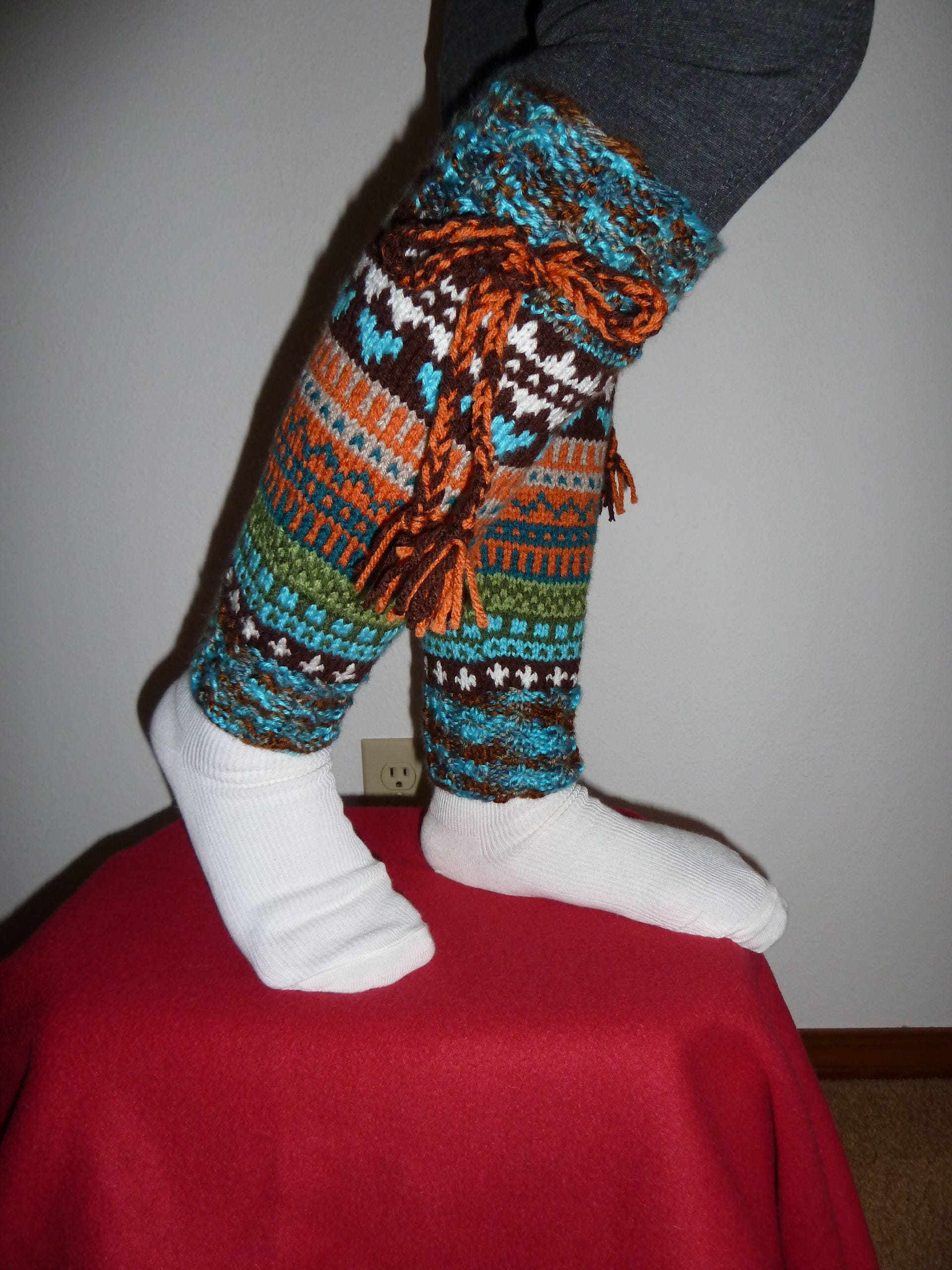 Handknit leg warmers women,handmade multicolor leggings with tassels ...