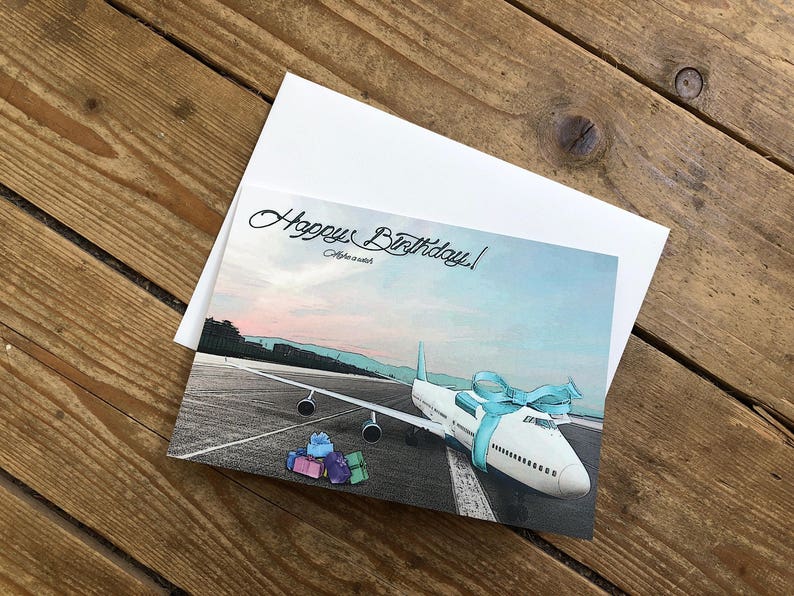 Birthday Card happy Birthday Make a Wish Boeing 747 With Ribbon A6 Card ...