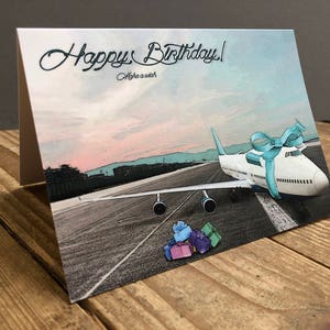 Birthday Card happy Birthday Make a Wish Boeing 747 With Ribbon A6 Card ...