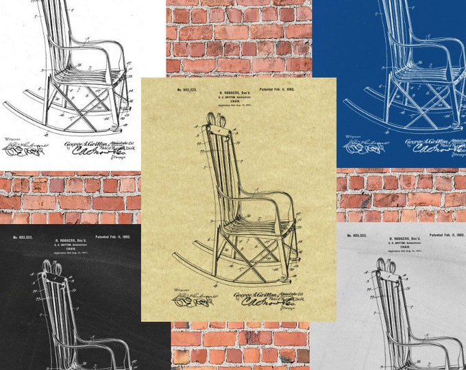 Rocking Chair 1902 Original Patent Print Blueprint Drawing 1900s ...