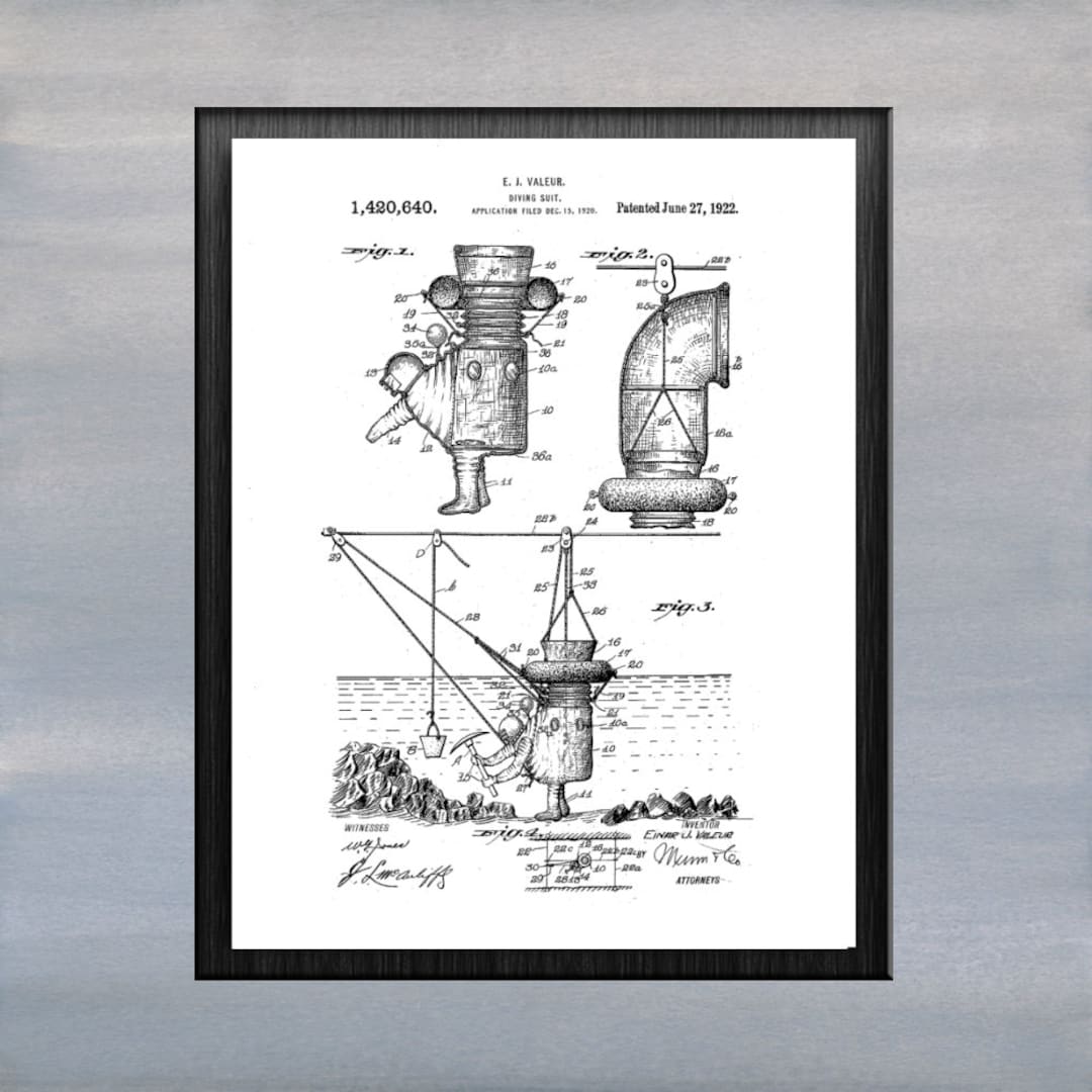 Diving Suit 1922 Original Patent Print Blueprint Drawing 1900s Vintage ...