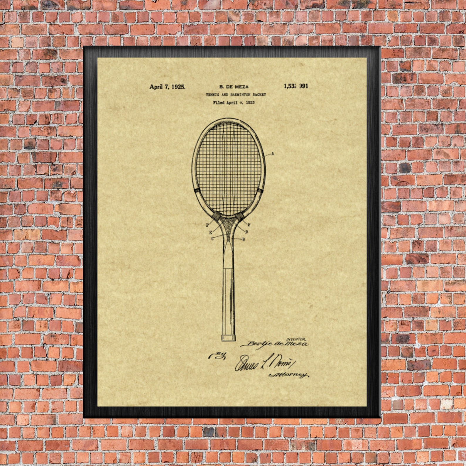 Tennis & Badminton Racket 1925 Original Patent Print Blueprint Drawing ...