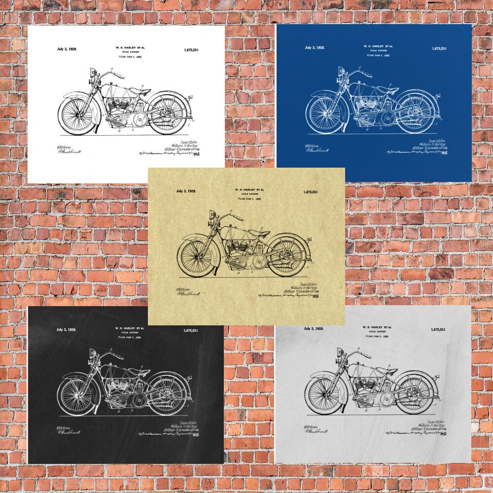 Harley Motorcycle 1928 Original Patent Print Blueprint Drawing Vintage ...