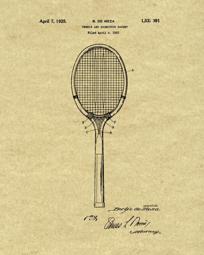Tennis & Badminton Racket 1925 Original Patent Print Blueprint Drawing ...