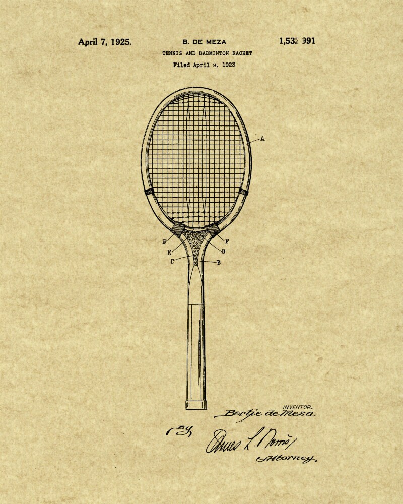 Tennis & Badminton Racket 1925 Original Patent Print Blueprint Drawing ...