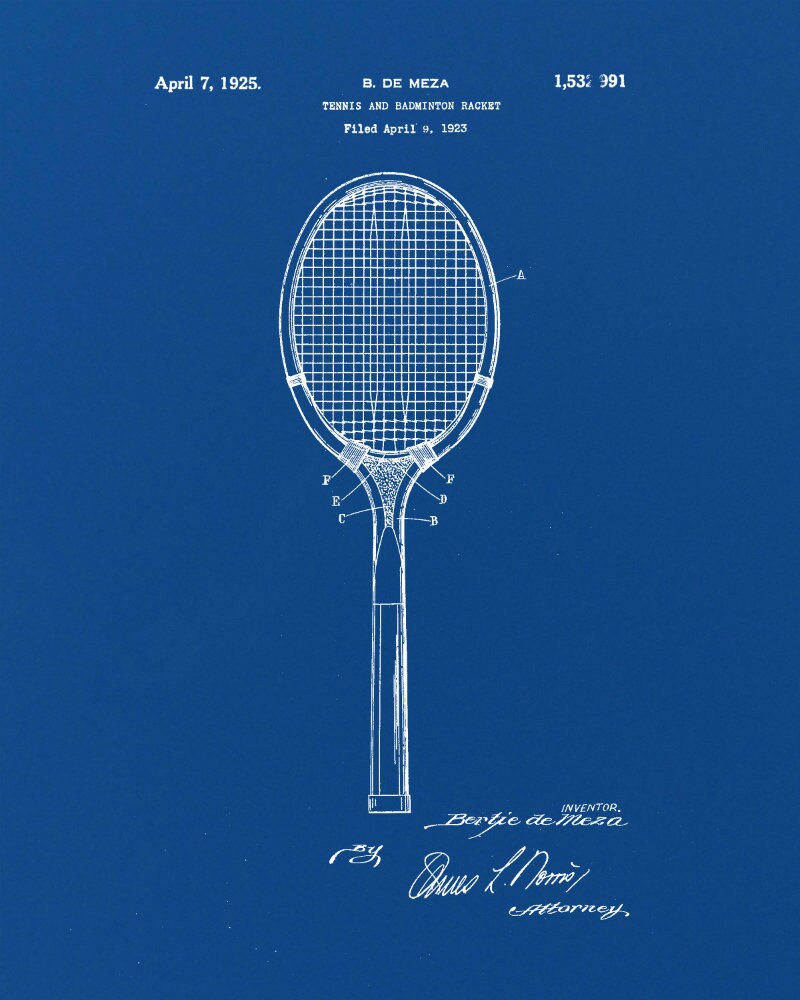Tennis & Badminton Racket 1925 Original Patent Print Blueprint Drawing ...