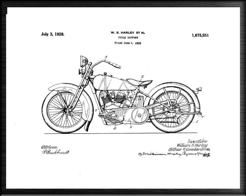 Harley Motorcycle 1928 Original Patent Print Blueprint Drawing Vintage ...