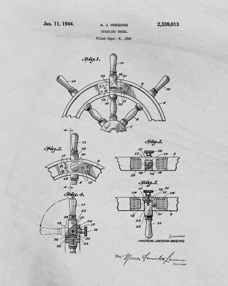 Ships Wheel Original Patent Print Blueprint Drawing Vintage - Etsy