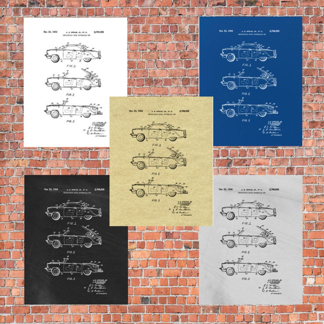 Ford Convertible Automobile 1956 Original Patent Print Blueprint ...