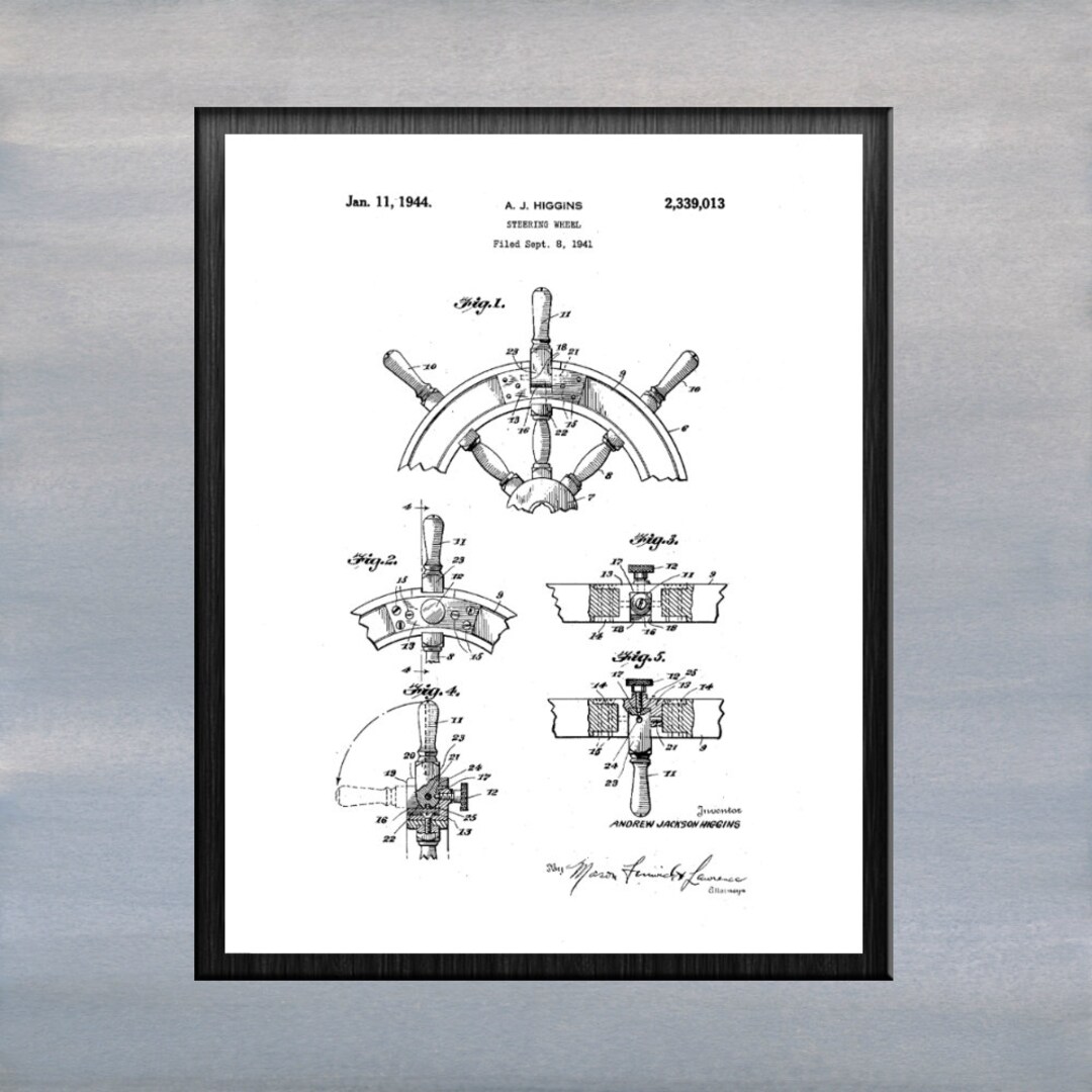 Ships Wheel Original Patent Print Blueprint Drawing Vintage Retro Wall ...