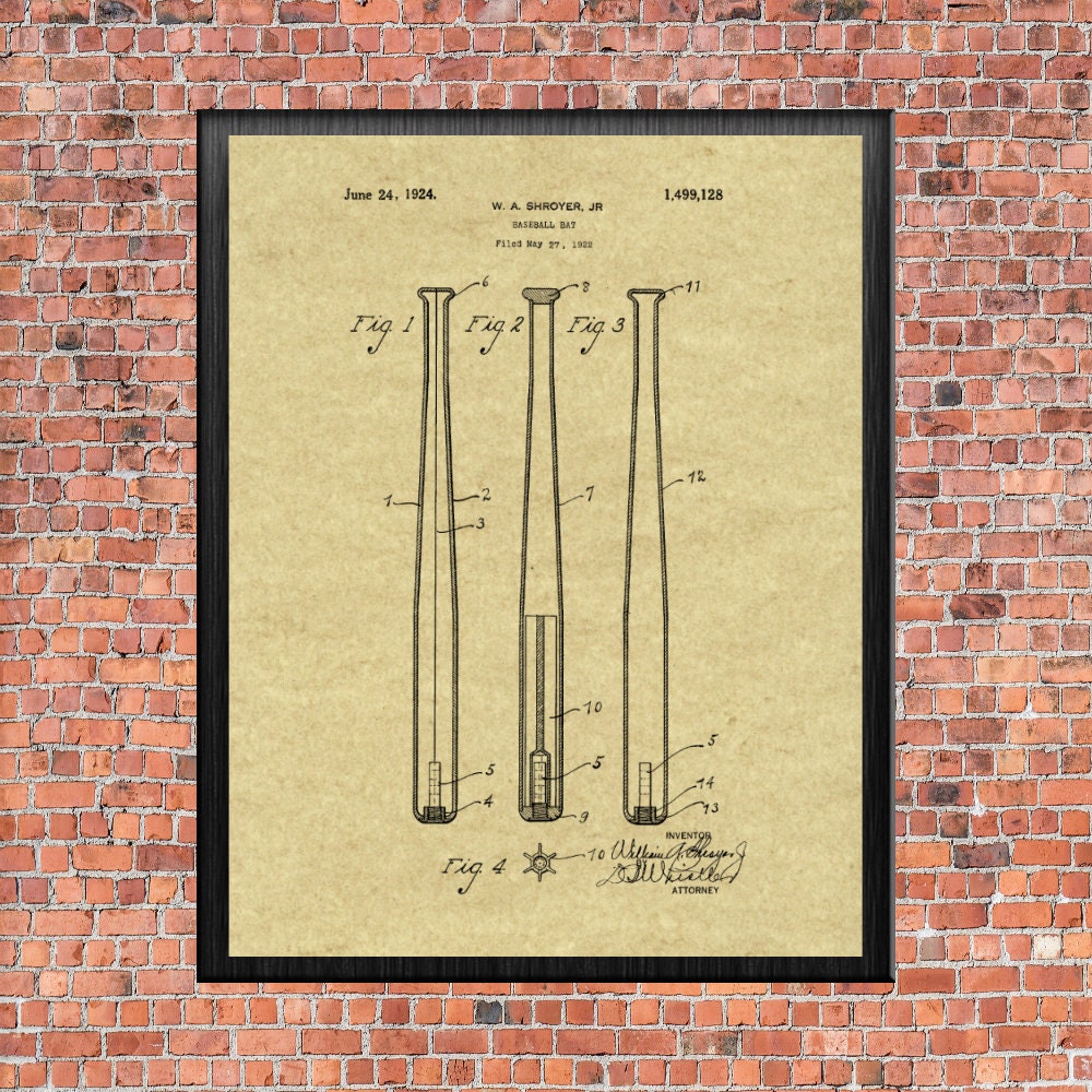 Baseball Bat 1924 Original Patent Print Blueprint Drawing - Etsy