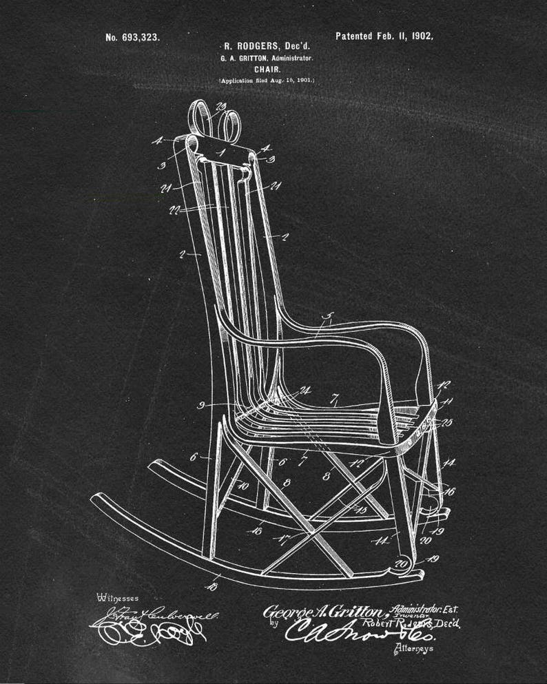 Rocking Chair 1902 Original Patent Print Blueprint Drawing 1900s ...