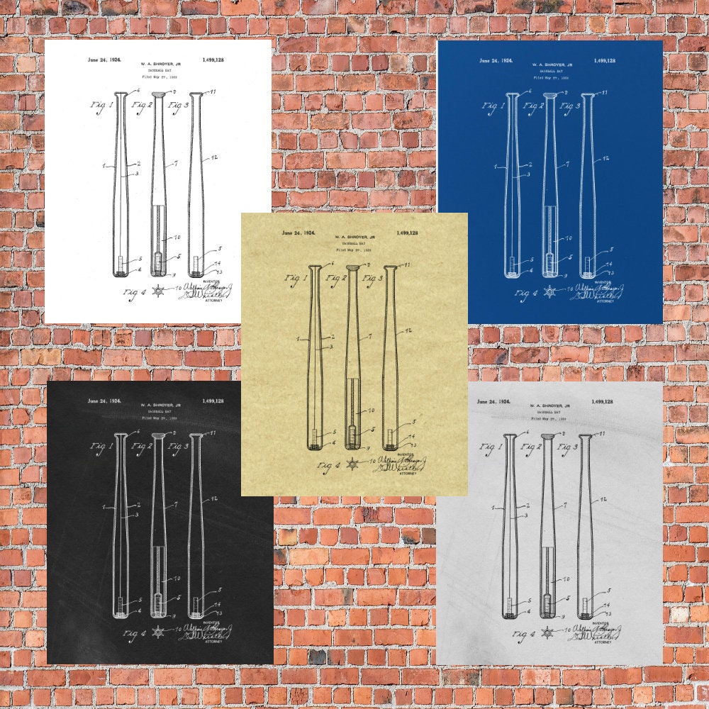 Baseball Bat 1924 Original Patent Print Blueprint Drawing - Etsy