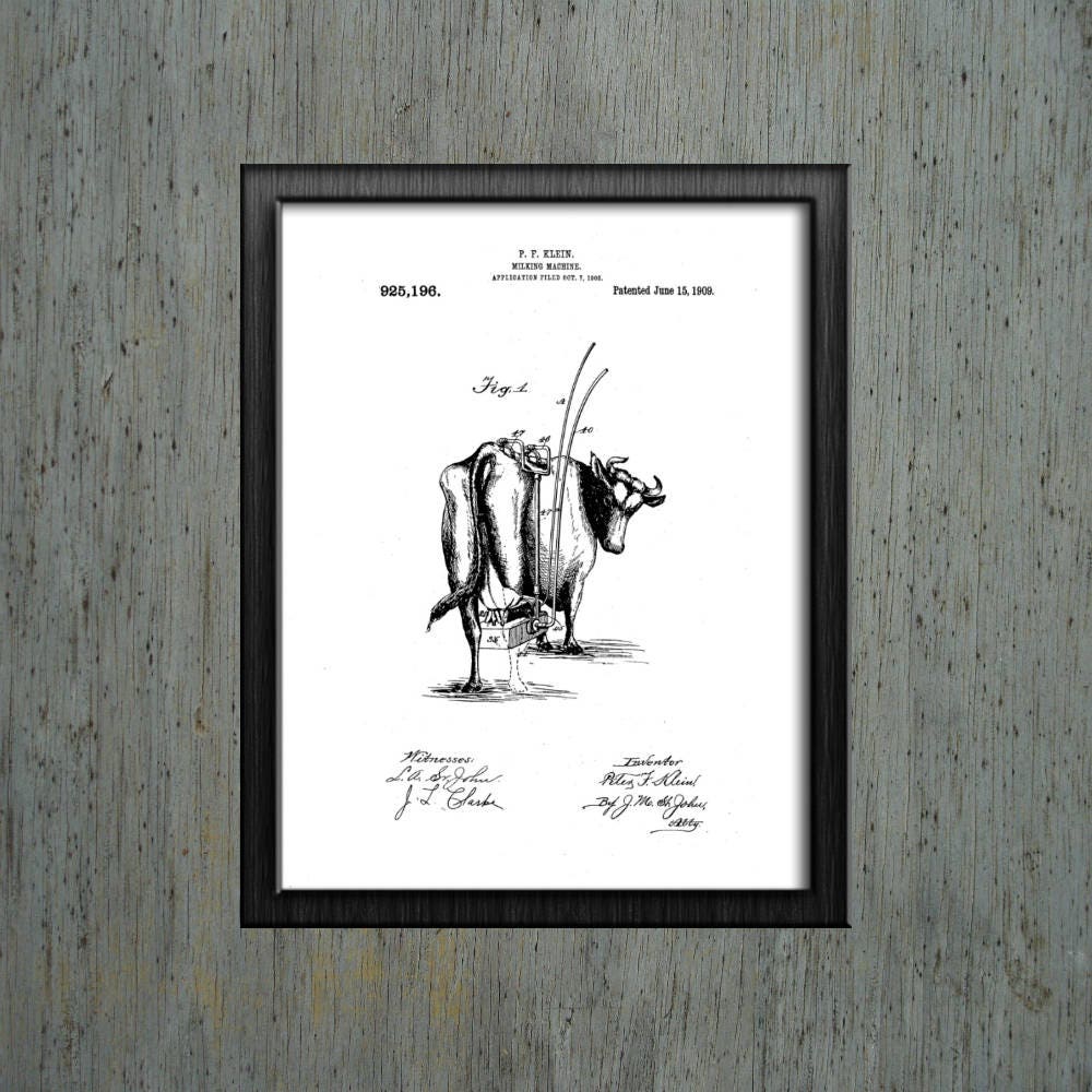 Milking Machine 1909 Original Patent Print Blueprint Drawing 1900s ...