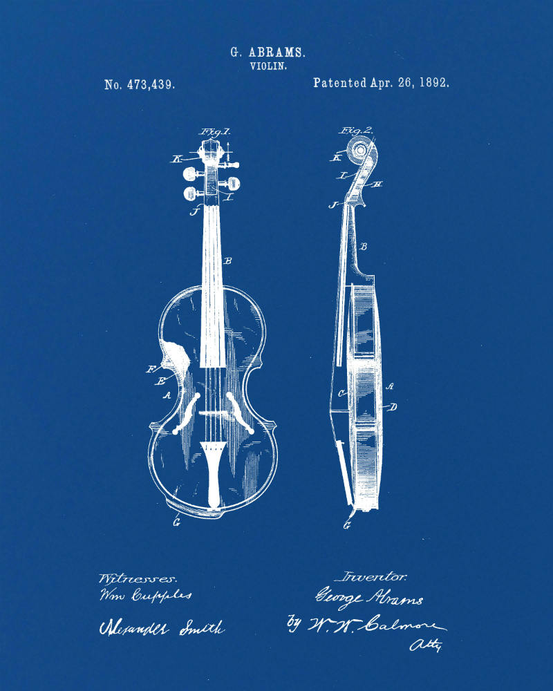 Violin 1892 Original Patent Print Blueprint Drawing Abrams - Etsy Israel