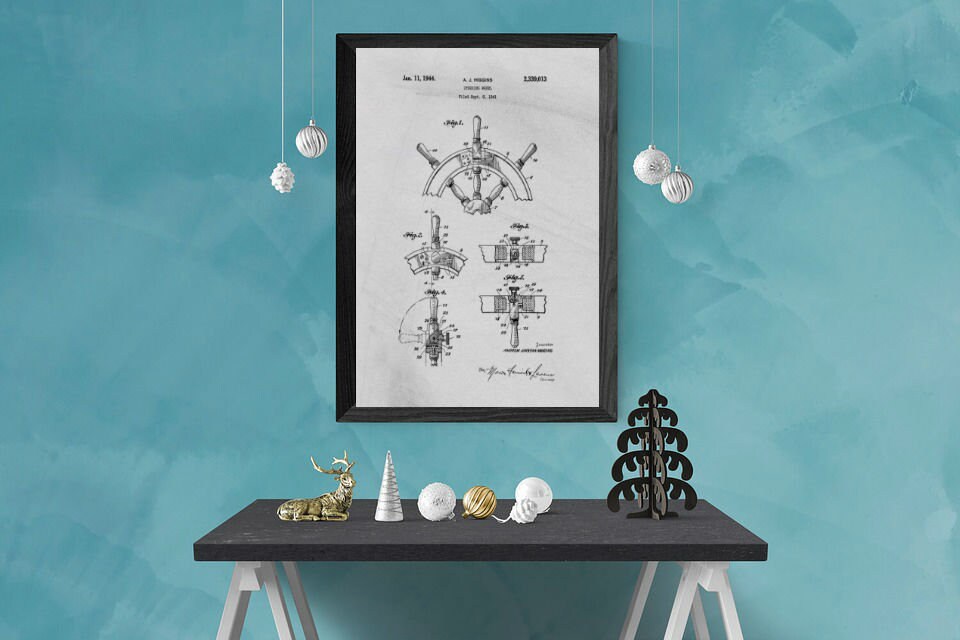 Ships Wheel Original Patent Print Blueprint Drawing Vintage Retro Wall ...