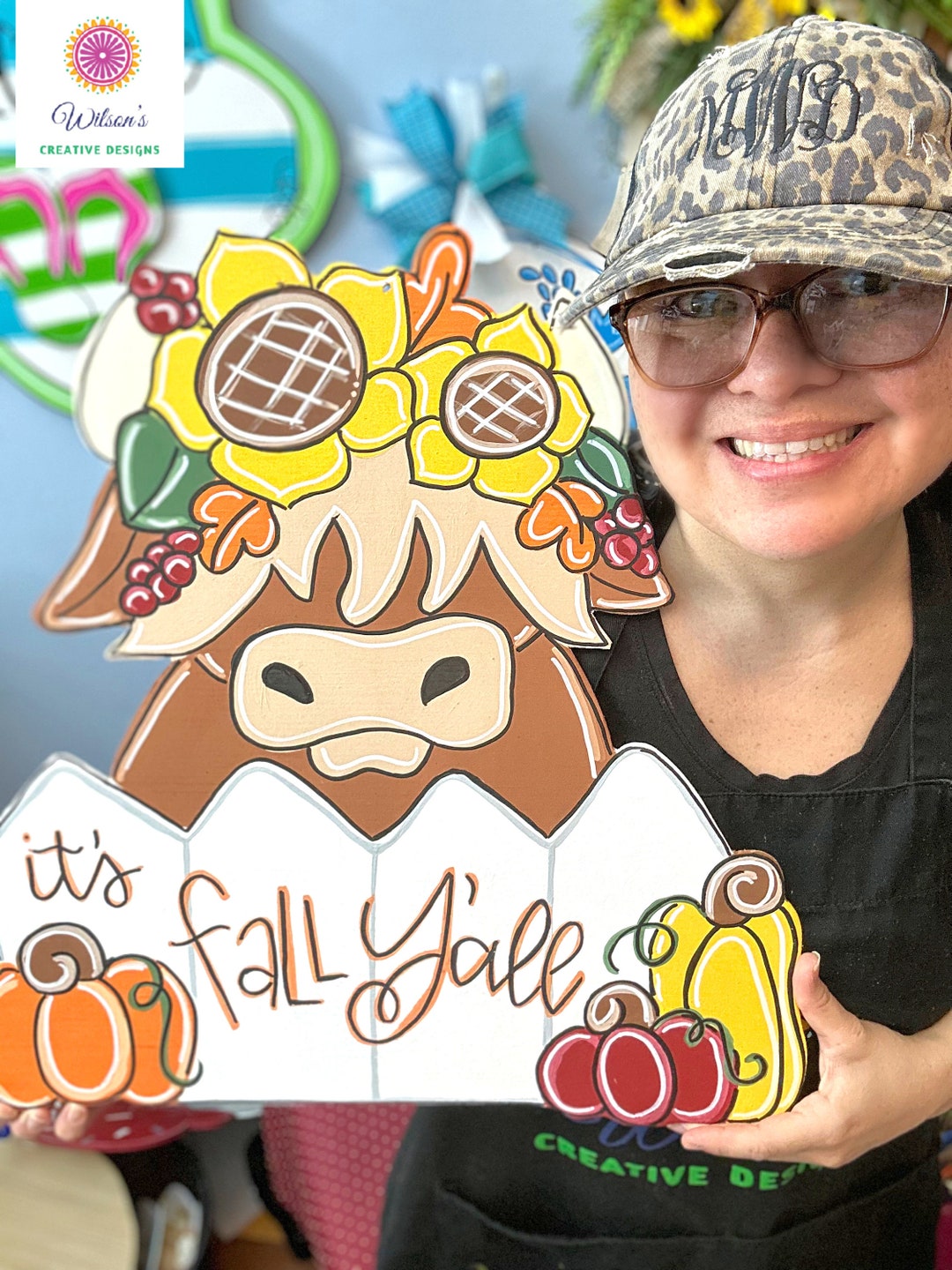 Fall Highland Cow Door Hanger, Cow Door Hanger, Autumn Door Decor, Fall ...