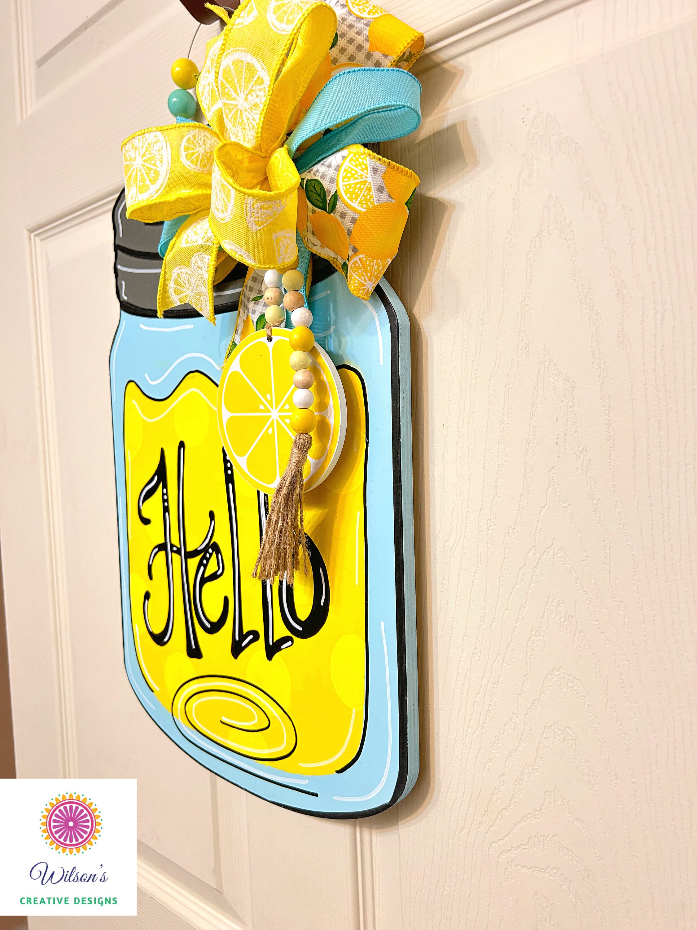 Hello Lemonade Door Hanger for Front Door, Lemon Door Hanger, Mason Jar ...