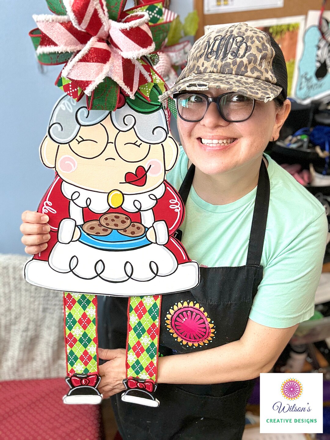 Mrs Claus Door Hanger With Ribbon Legs, Christmas Door Hanger, Holiday ...