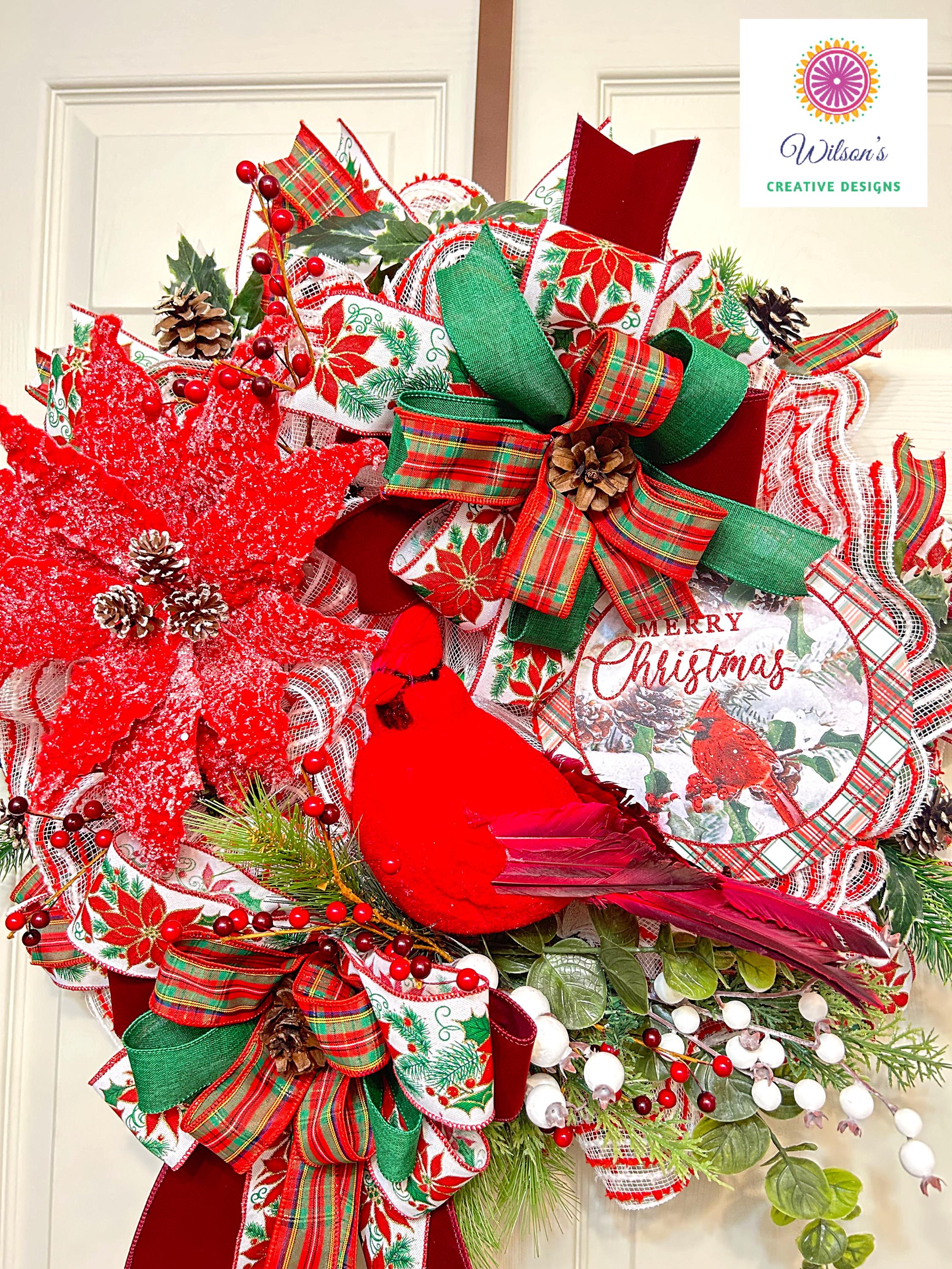 Red Cardinal Wreath for Front Door, Holiday Cardinal Decor, Christmas ...