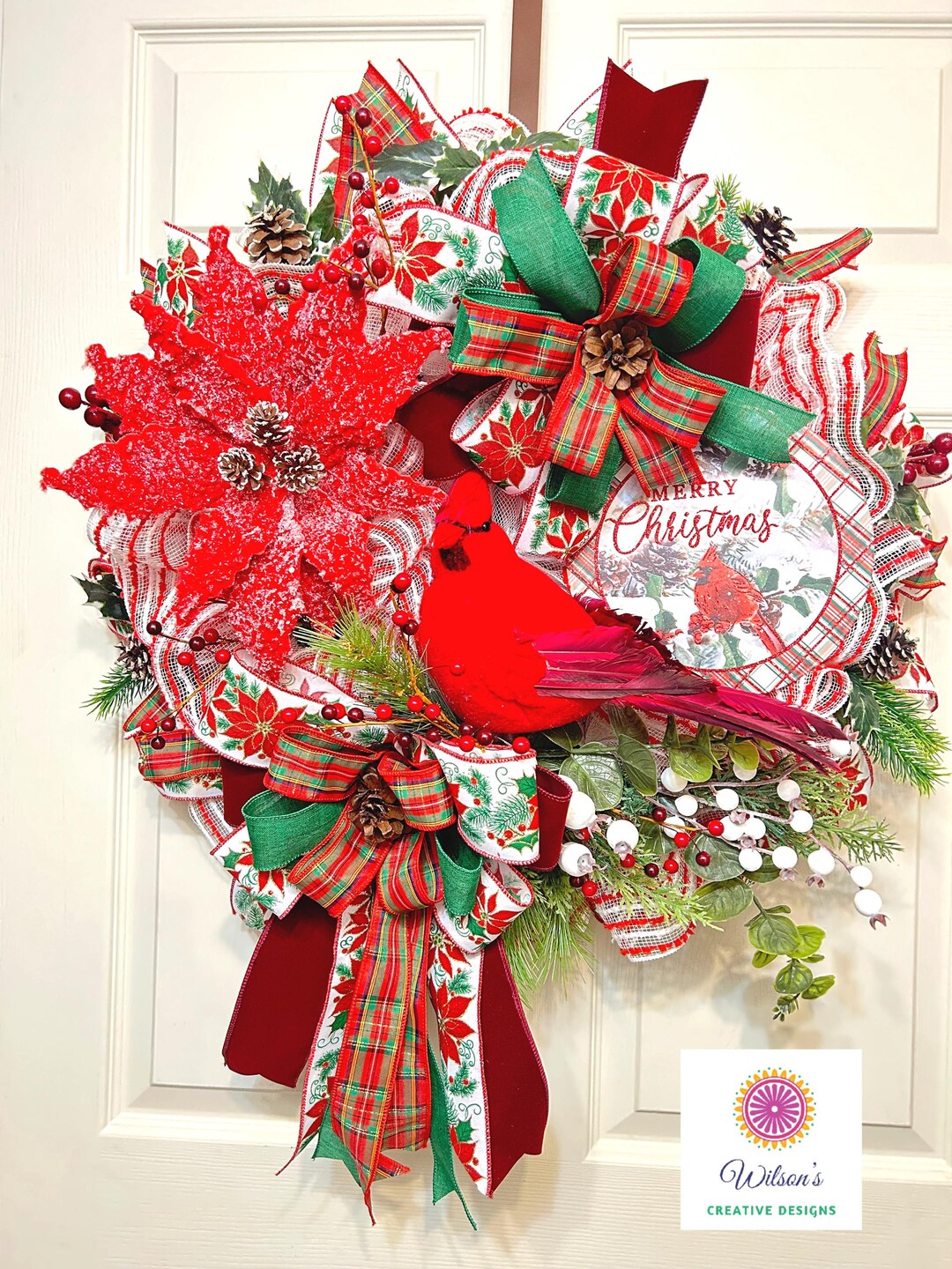 Red Cardinal Wreath for Front Door, Holiday Cardinal Decor, Christmas ...