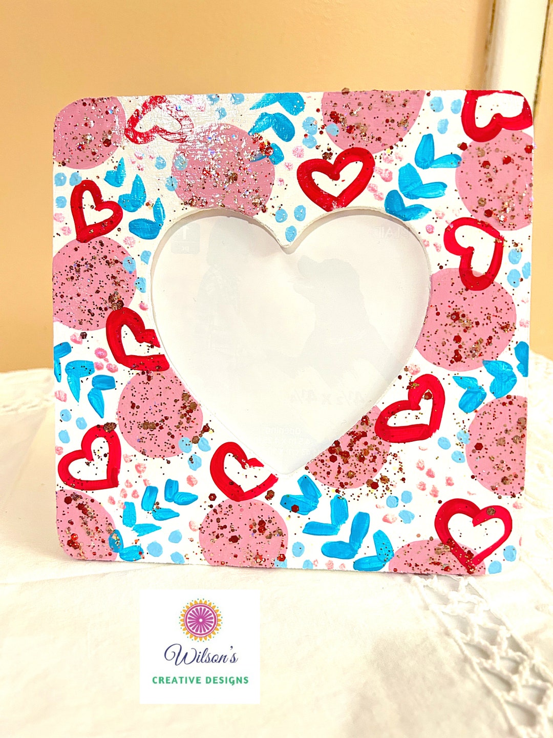 Heart Photo Frame, Hand Painted Wood Frame, Girls Picture Frame ...