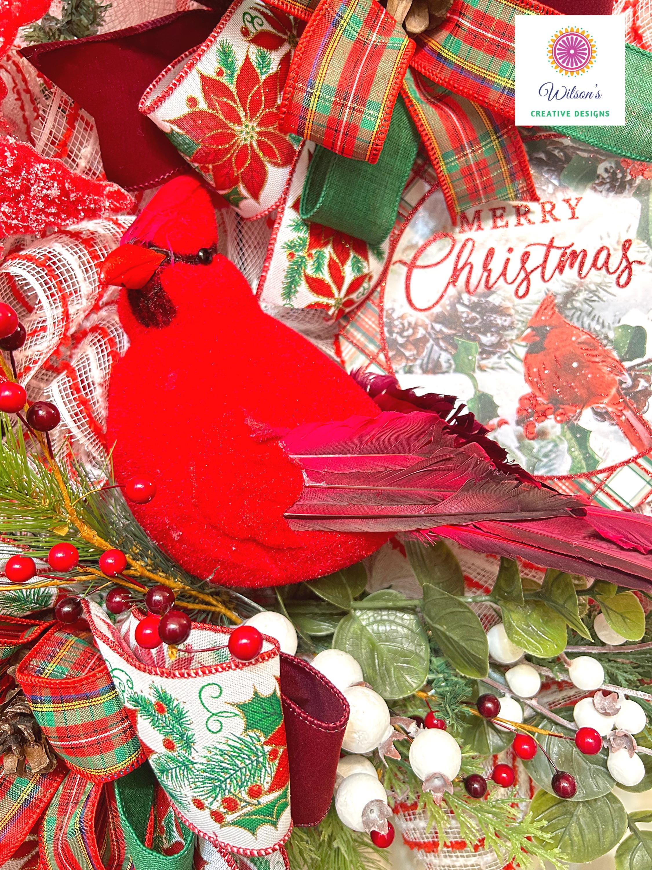 Red Cardinal Wreath for Front Door, Holiday Cardinal Decor, Christmas ...