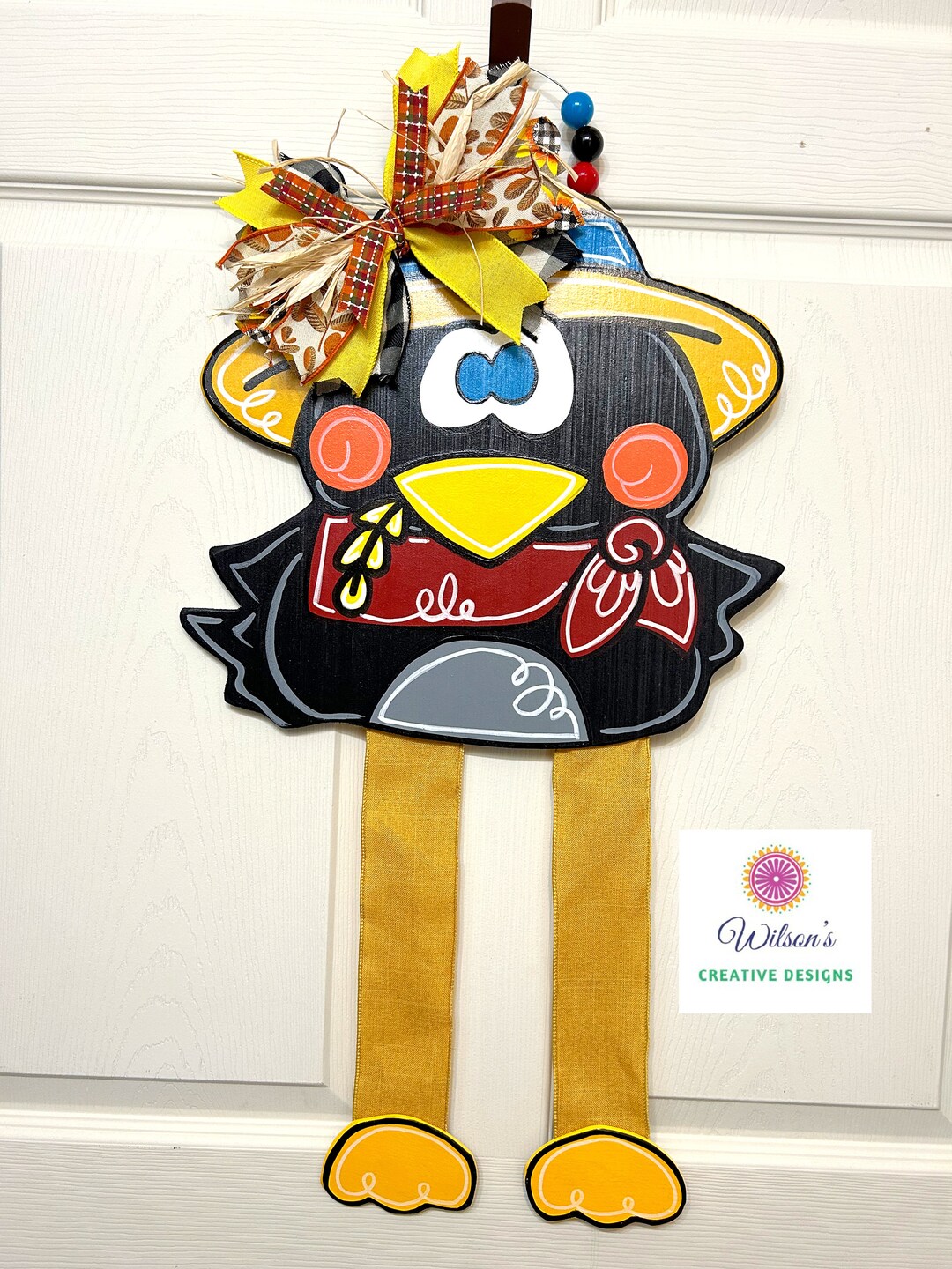 Crow Door Hanger With Ribbon Legs, Fall Decor for Front Door, Autumn ...