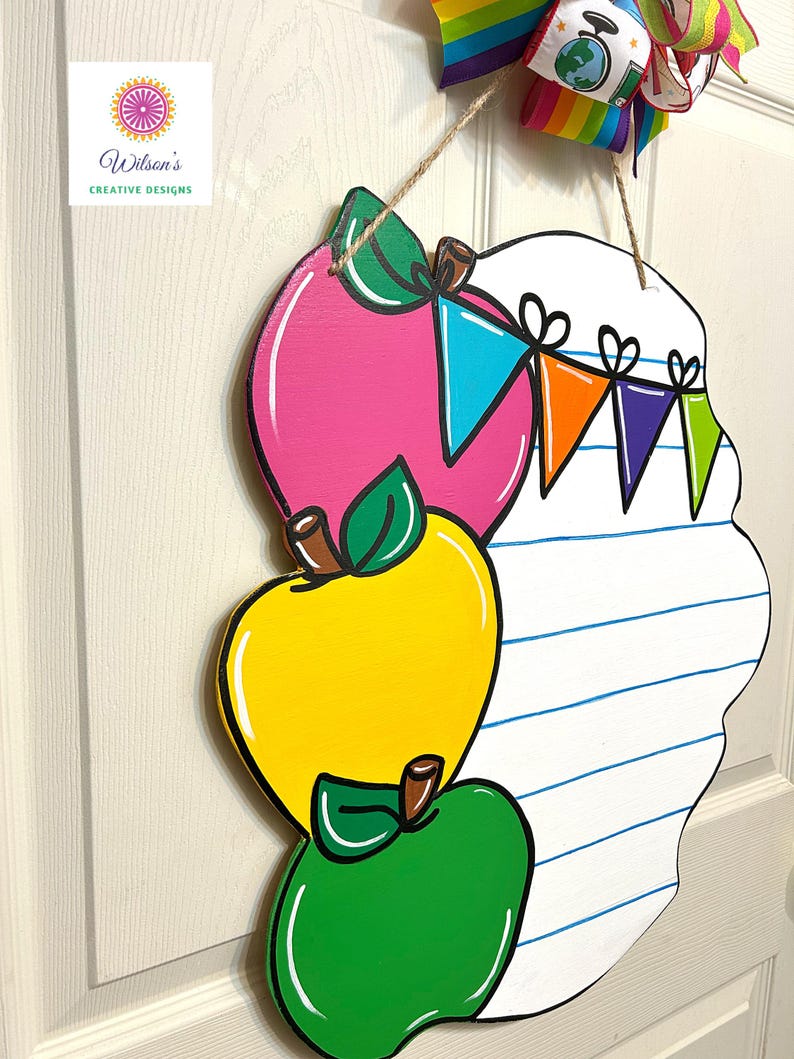 Personalized Teacher Door Hanger – Stacked Apples With Banner and Bow ...