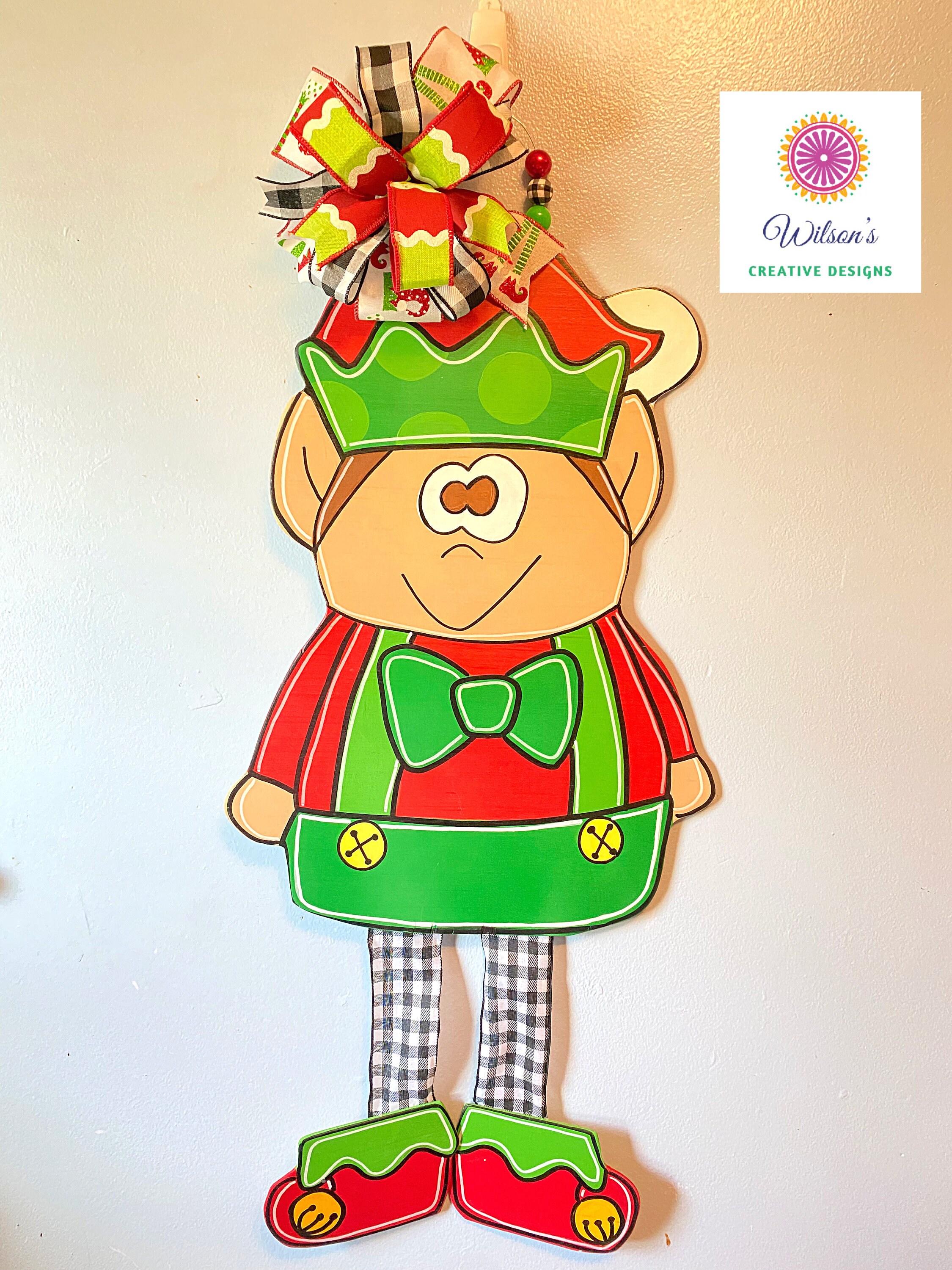 Elf Door Hanger With Ribbon Legs, Christmas Door Hanger, Holiday Door ...