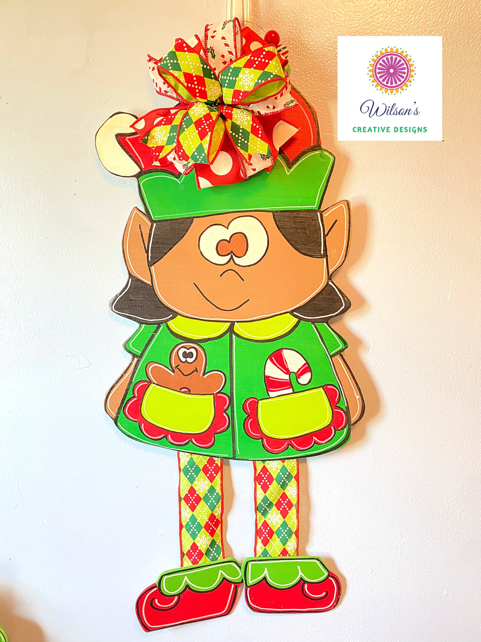 Elf Door Hanger With Ribbon Legs, Christmas Door Hanger, Holiday Door ...