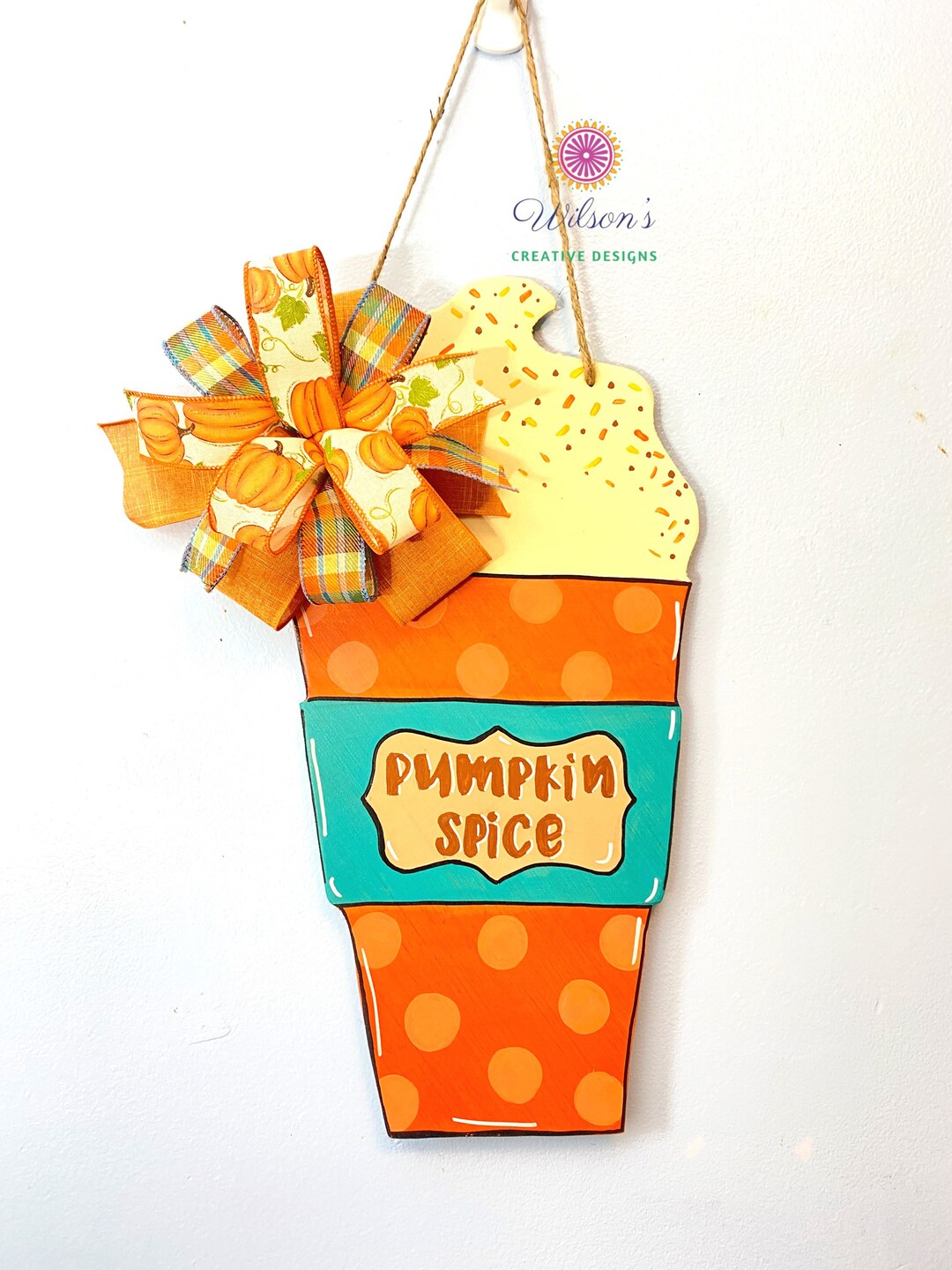 Fall Pumpkin Spice Latte Door Hanger, Fall Door Hanger for Front Door ...